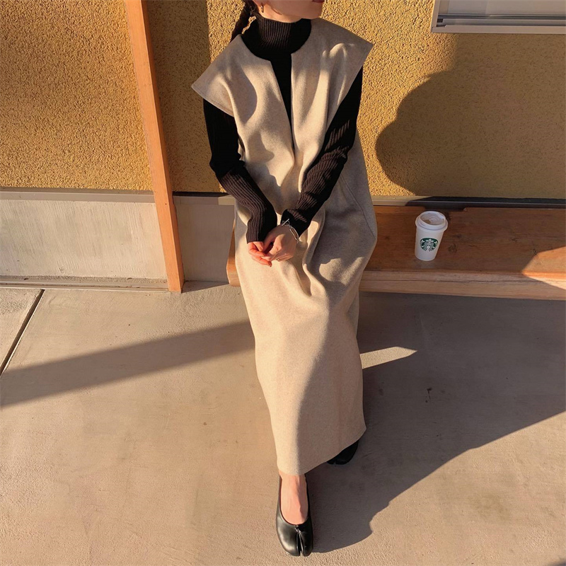 秋冬INS 新作 ジャンパースカート スキッパー ジャンスカ 深Vネック ロングワンピース TASSA 問屋・仕入れ・卸・卸売の専門【仕入れならNETSEA】