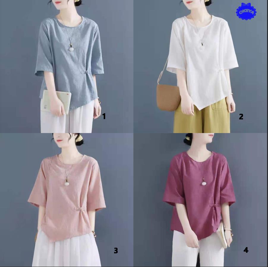 2023年夏新作 レディース服 トップス Tシャツ 綿麻 不規則 シンプル 4色展開 M#-4XL# 個人事業主 OKEYA 問屋・仕入れ・卸・卸売の専門【仕入れならNETSEA】