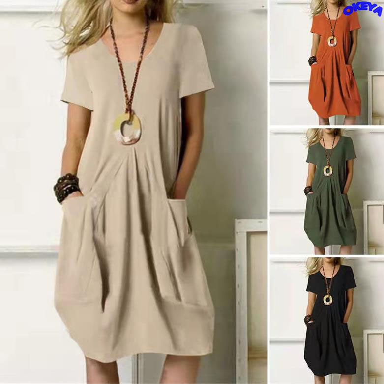 2023年人気商品 レディース服 ワンピース 無地 半袖 綿麻 4色展開 S#-4XL# 個人事業主 OKEYA 問屋・仕入れ・卸・卸売の専門【仕入れならNETSEA】