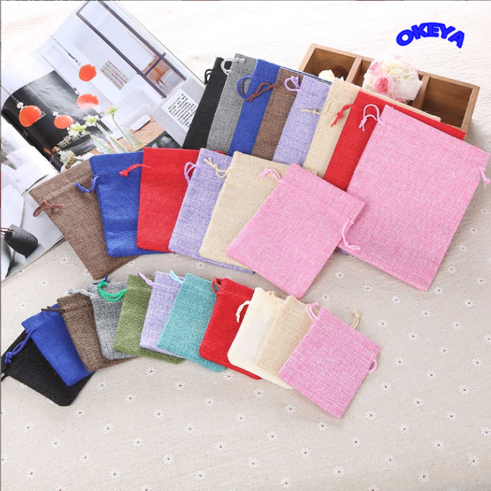 巾着袋 ジュエリーポーチ 小物入れ キャンディ ラッピング ミニバッグ 麻 13*18CM 8色展開 個人事業主 OKEYA 問屋・仕入れ・卸・卸売の専門【仕入れならNETSEA】