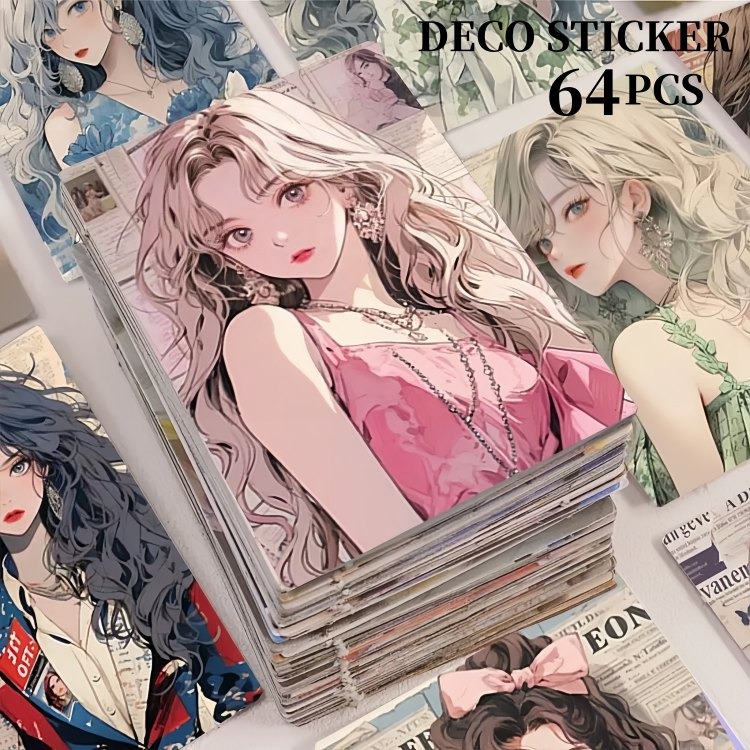 人物シール 64柄64枚 昭和 少女 女の子 女性 大人 女子 美少女 和風 イラストシール sztz-r-6403 | 卸売・ 問屋・仕入れの専門サイト【NETSEA】