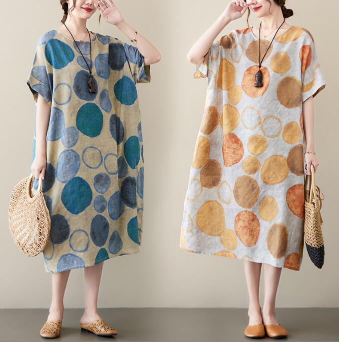 レディースワンピース 無地ワンピース 夏 綿麻 レトロ プリント ミディアムワンピース 通勤ワンピース CONFOR 問屋・仕入れ・卸・卸売の専門【仕入れならNETSEA】