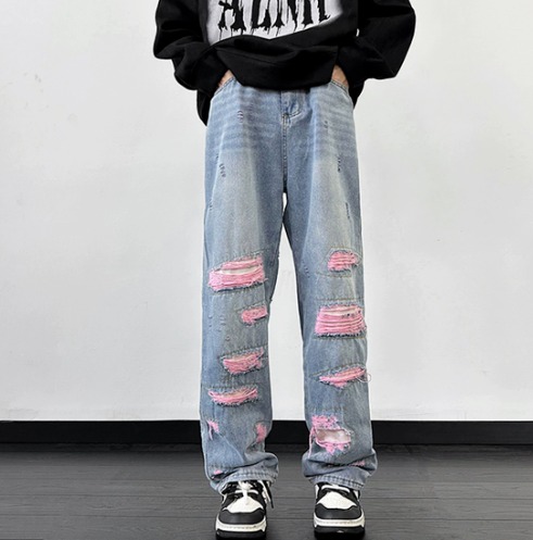 Gパン ジーパン ジーンズ ダメージ加工 切り替え 体型カバー 着痩せ デニム 【大きいサイズあり】 原宿系 | 卸売・ 問屋・仕入れの専門サイト【NETSEA】