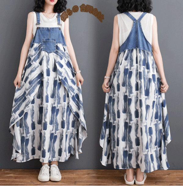 レディース服 シフォン デニム ワンピース 切り替え ロングワンピース 個性的 設計感 M#-3XL# | 卸売・ 問屋・仕入れの専門サイト【NETSEA】