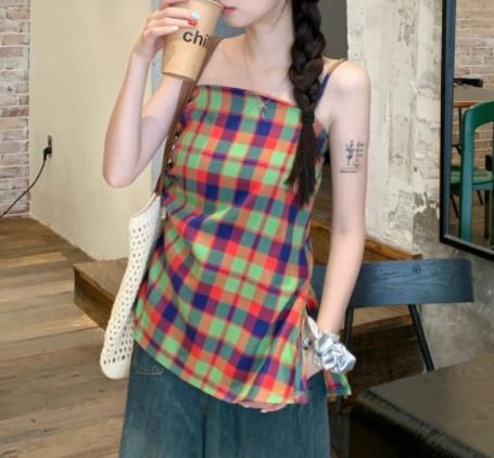 春夏新作 レディース 女 袖なし チェック柄 Tシャツ トップス インナー キャミソール タンクトップ 朝商事 合同会社 問屋・仕入れ・卸 ...