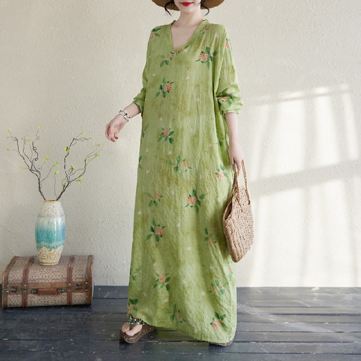 初回送料無料 新作レディースファッション カジュアル ゆったりvネック プリント ロングワンピース Sommy 株式会社 | 卸売・ 問屋・仕入れの専門サイト【NETSEA】