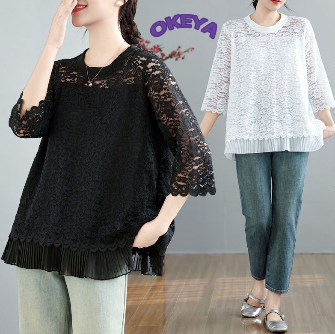 2025年春夏新作 レディース服 トップス シャツ レース 切り替え ファション 韓国風 L#-4XL# | 卸売・ 問屋・仕入れの専門サイト【NETSEA】