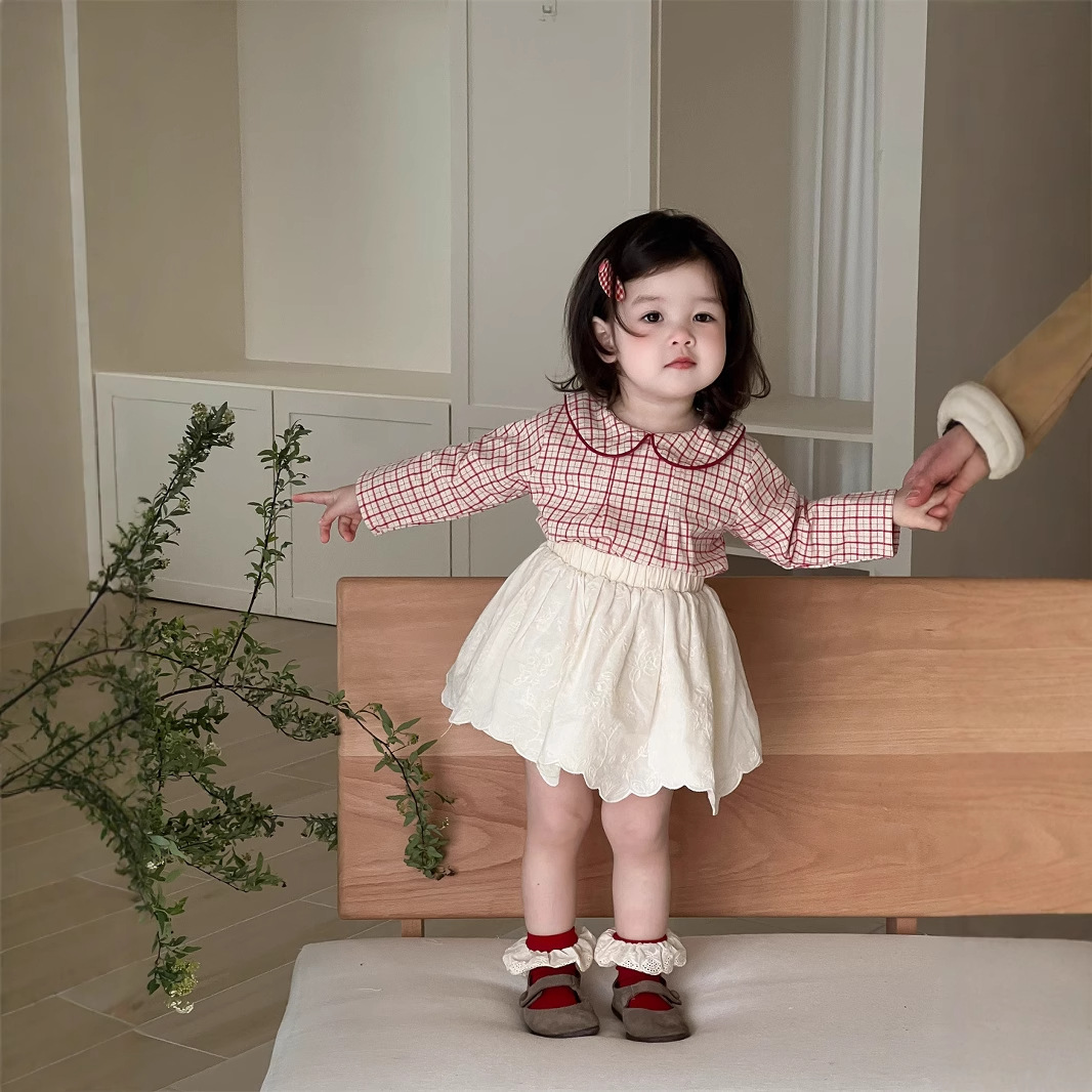 ★BaBy★ 73~100cm ベビーシャツ＋レーススカート レッドチェック 韓国ベビー服 | 卸売・ 問屋・仕入れの専門サイト【NETSEA】