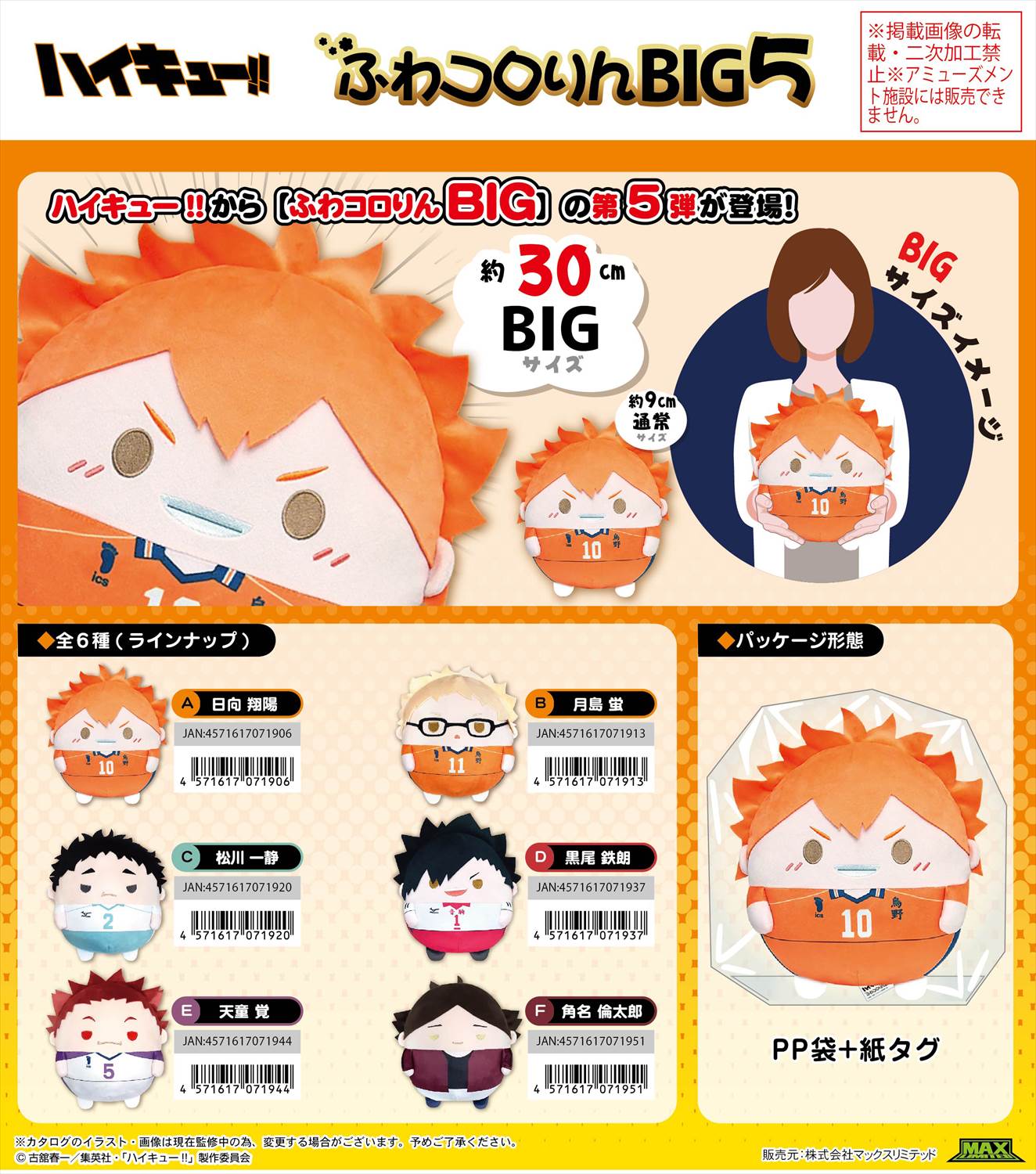 【予約品】ハイキュー!! ふわコロりんBIG5《 3/27(木) 予約〆切り》※銀行振込・代引きでの注文不可 | 卸売・ 問屋・仕入れの専門サイト【NETSEA】