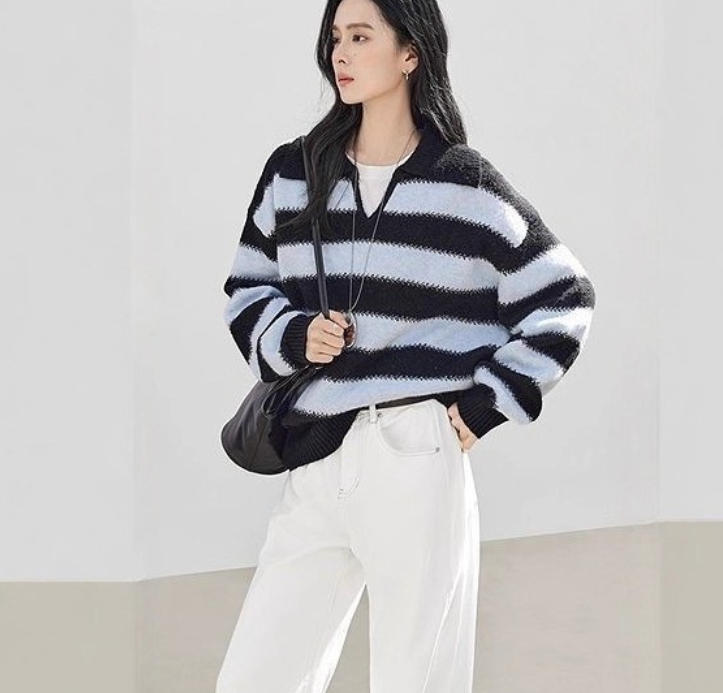 2025年冬新作 レディース トップス ニット セーター Vネック ストライプ アウター おしゃれ | 卸売・ 問屋・仕入れの専門サイト【NETSEA】