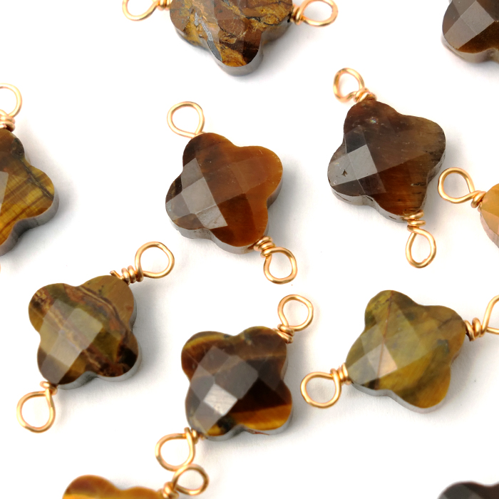 【K14GF／1個売り】タイガーアイ コネクター クローバーカット 天然石チャーム 約18×10mm ワイヤー | 卸売・ 問屋・仕入れの専門サイト【NETSEA】